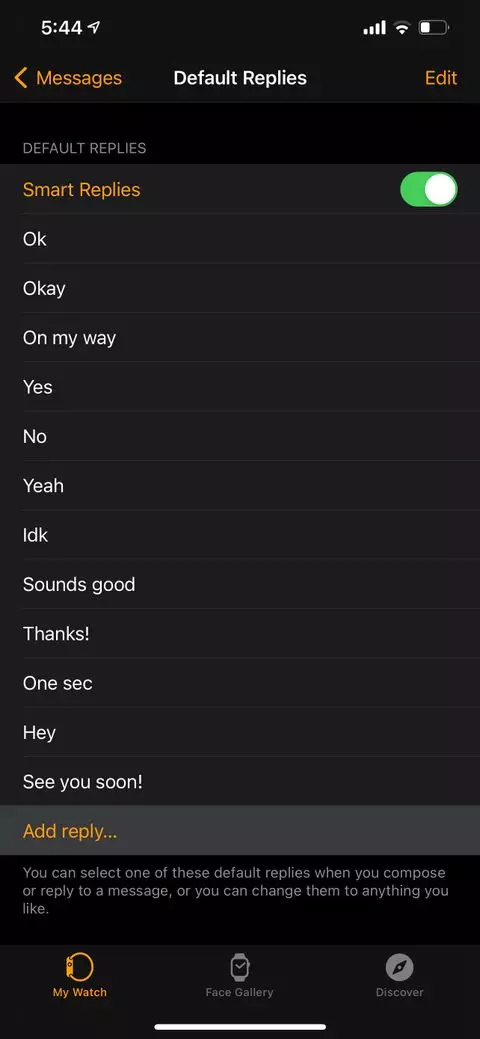 ആപ്പിൾ വാച്ചിൽ ഡിഫോൾട്ട് സന്ദേശ മറുപടികൾ എങ്ങനെ ഇഷ്ടാനുസൃതമാക്കാം, ഉപയോഗിക്കും 34495_8