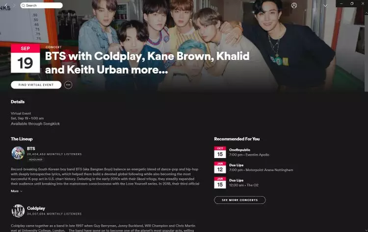 Spotify сега изброява предстоящи виртуални събития 37202_2