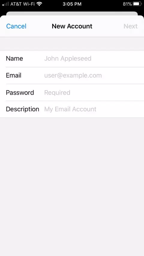 Otu esi etinye ma wepu akaụntụ email na iPhone na iPad 4214_4