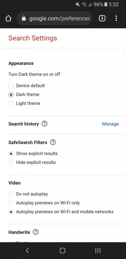 Како да овозможите темни режим на пребарување на Google 449_5