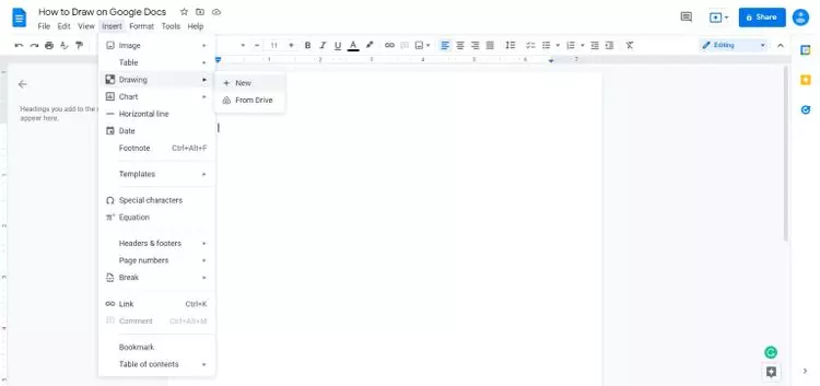 Google Docs-da nädip çyzmaly