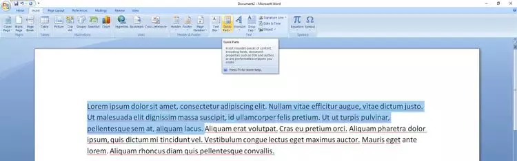 Na vloženie často používaného textu použite rýchle časti programu Microsoft Word