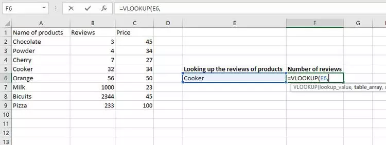 Како да направите VLOOKUP во табела на Excel 5644_2