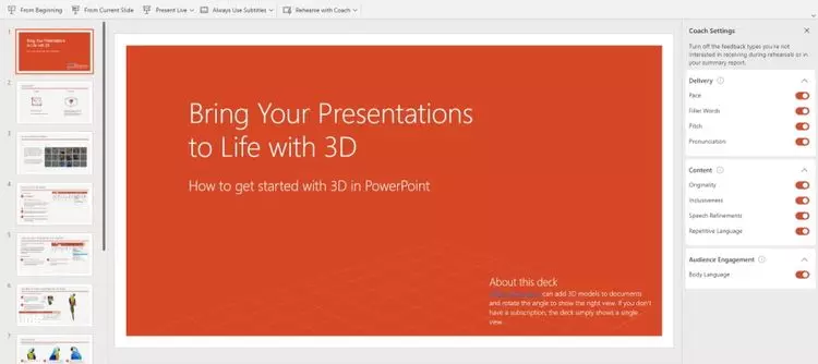 Sådan bruger du PowerPoint Speaker Coach til at forbedre dine præsentationsevner 5849_3