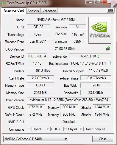 Kiel mi ebligas OpenCL, CUDA, PhysX kaj DirectCompute sur mia grafika karto GeForce GT 540M? 70864_2