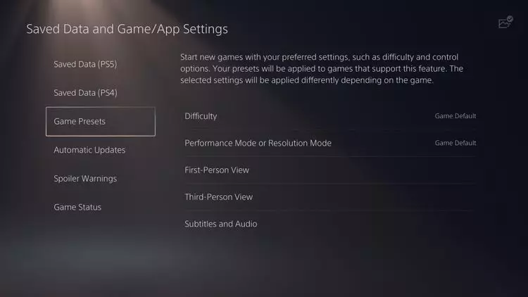 ಎಲ್ಲಾ PS5 ಆಟಗಳಲ್ಲಿ ಡೀಫಾಲ್ಟ್ ಗೇಮ್ ಸೆಟ್ಟಿಂಗ್ಗಳನ್ನು ಹೇಗೆ ಆರಿಸುವುದು 7782_2