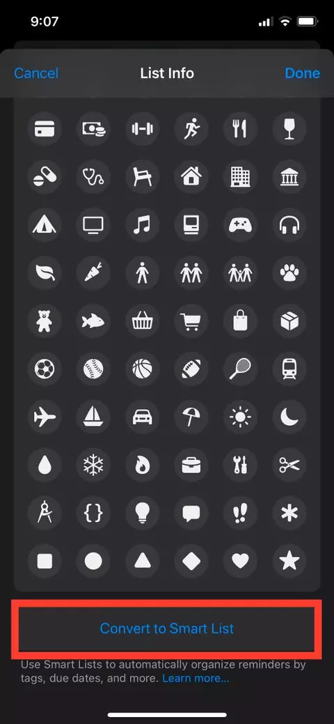 iPhone റിമൈൻഡർ ആപ്പിലെ ഇഷ്ടാനുസൃത സ്മാർട്ട് ലിസ്റ്റുകൾ ഉപയോഗിച്ച് നിങ്ങളുടെ ഉൽപ്പാദനക്ഷമതയ്ക്കൊപ്പം ലെവൽ അപ്പ് ചെയ്യുക 8705_11