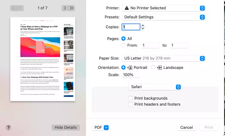 3 วิธีง่ายๆ ในการบันทึกหน้าเว็บเป็น PDF โดยใช้ Safari บน Mac 8735_3