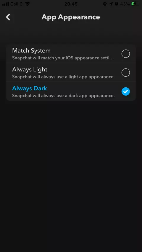 IOS дээр Snapchat Dark Mode-г хэрхэн ашиглах вэ 9754_7